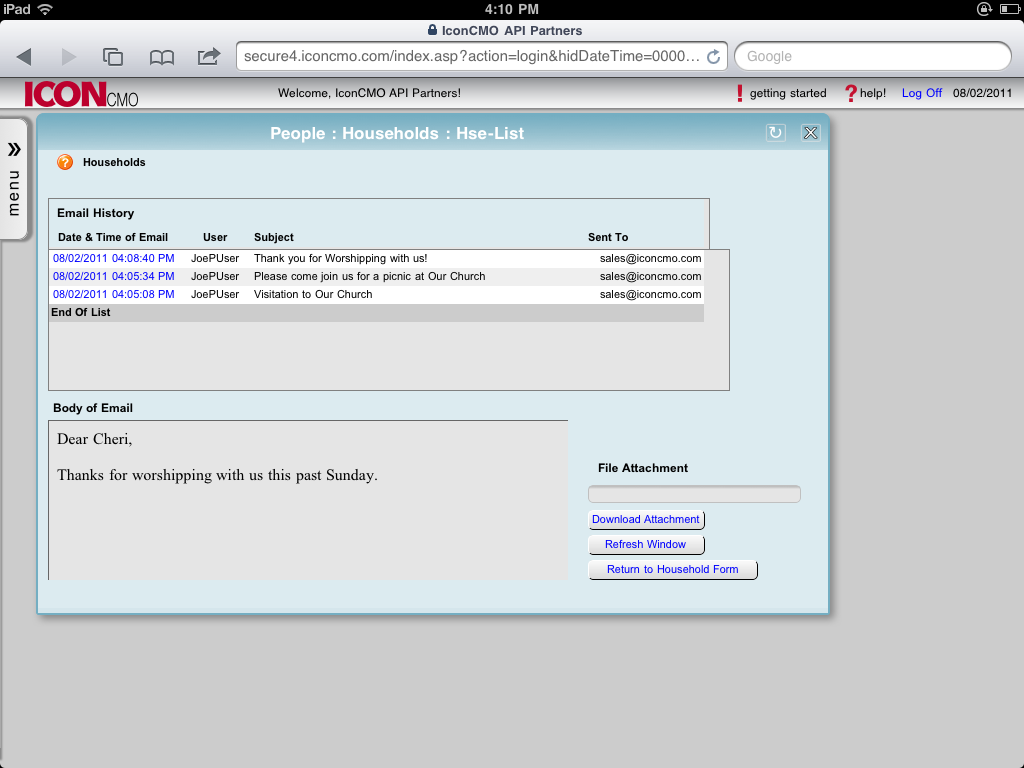 Email History for Households Added to IconCMO! - Icon Systems